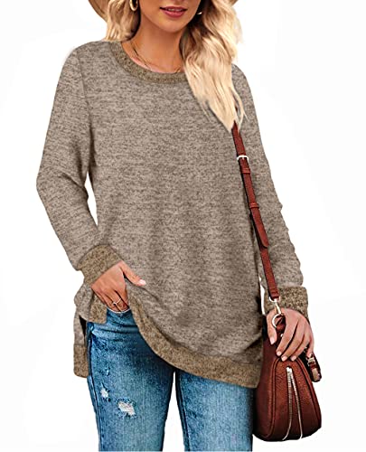 WEESO Crew Neck Sweatshirts Hoodies for Women Tunic Tops for Leggings Coffee Large