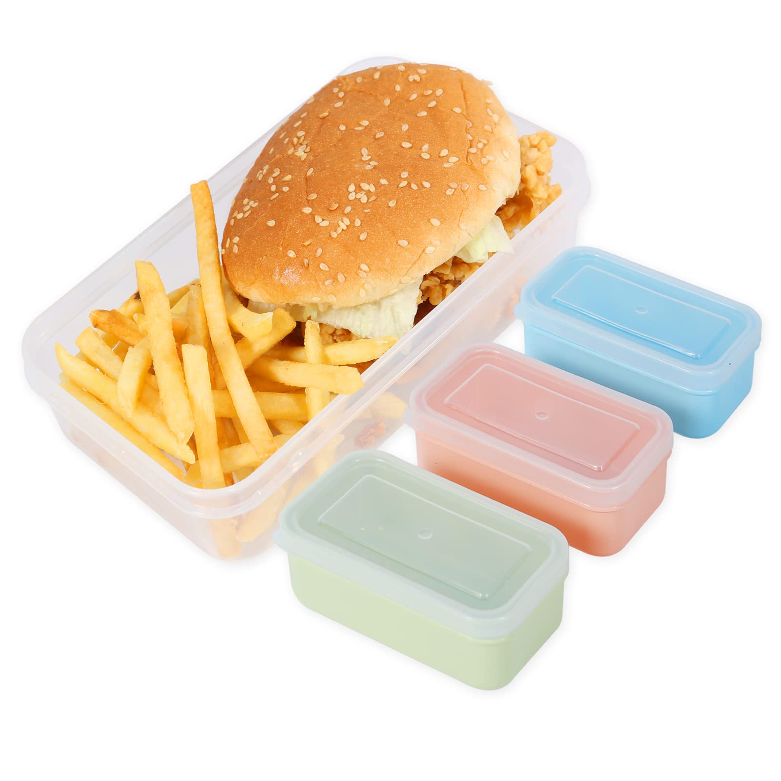 Maizsur 4 Compartment Bento Lunch Box for Kids,Food Storage Containers with Lids,Portion control containers,Salad Dressing and Condiment Containers,Microwave, Dishwasher, and Freezer Safe