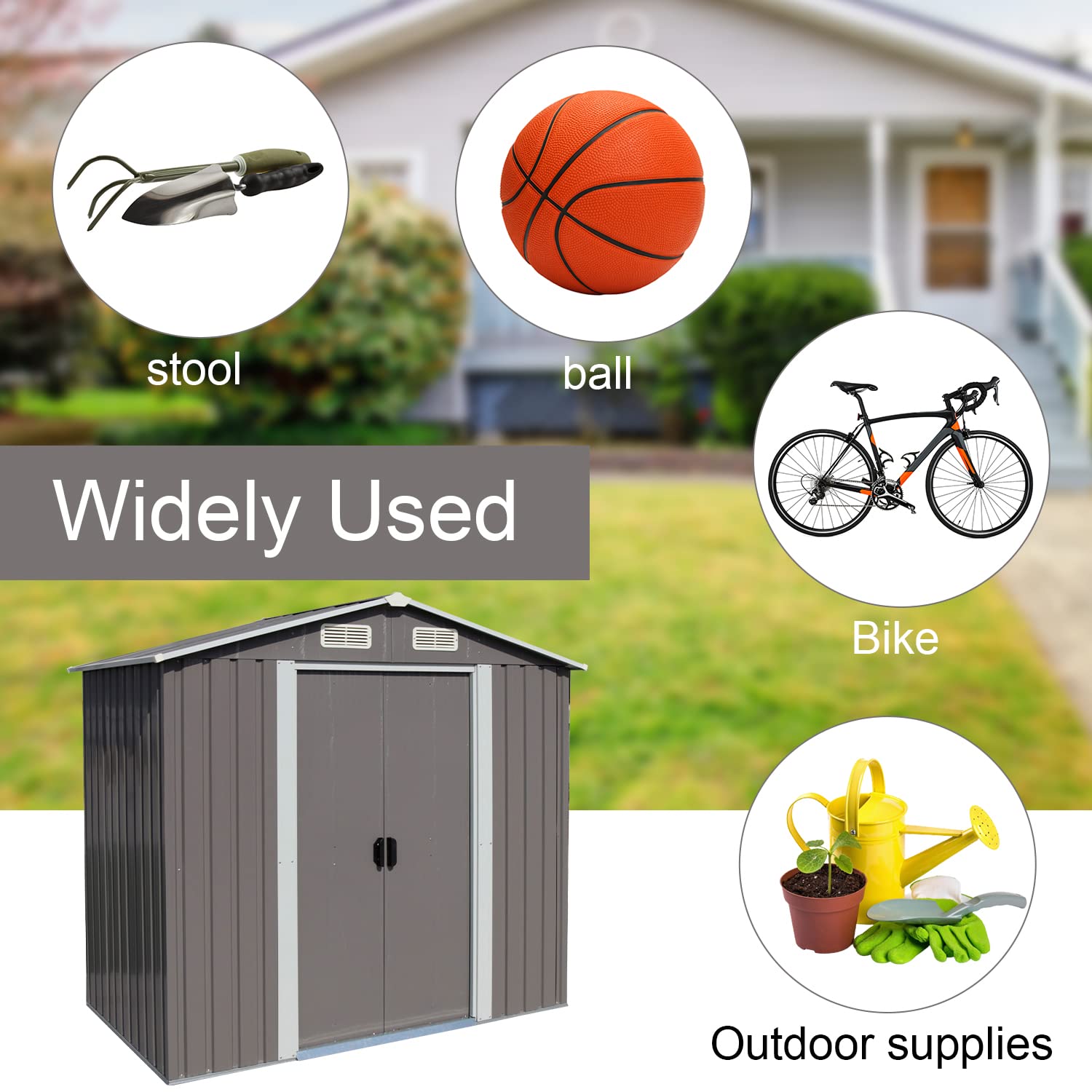 Outdoor Storage Shed Garden Shed - 6 x 4 Feet Utility Tool Shed Metal Shed with Vents (Gray)