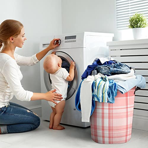 Tartan Plaid Backdrop Large Laundry Basket Hamper Bag Washing with Handles for College Dorm Portable