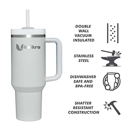 Unikru 40 oz Tumbler with Handle and Straw - Leak Proof - tumbler with straw, Eco-friendly Materials, Insuladed, Reusable (Fog) H2 Version