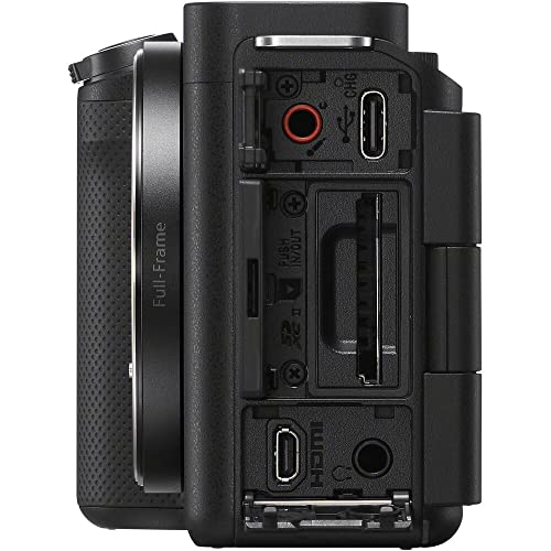 Sony Alpha ZV-E1 Full-Frame Vlog Mirrorless Lens Camera (Black) (ILCZVE1/B) + Case + 64GB Card + Card Reader + Flex Tripod + Memory Wallet + Cleaning Kit (Renewed)