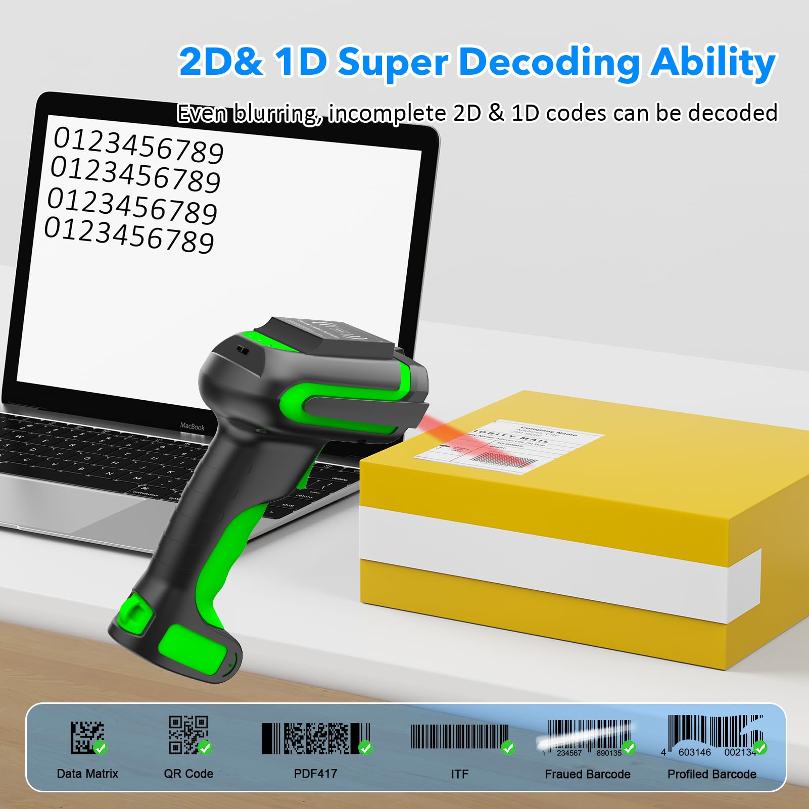 Symcode Barcode Scanner RFID Scanner with Impinj E310 UHF RFID Reader, Wireless Bluetooth Barcode Scanner 2D/1D/QR Code Scanner, Multi-Mode: Barcode Scanning, UHF RFID Tag Reader/Writer