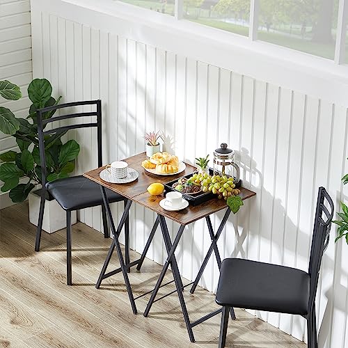 VECELO TV Tray for Eating Set of 2, Portable Dinner/Snack Table with Cup Holder for Couch, Living Room and Small Space, Brown