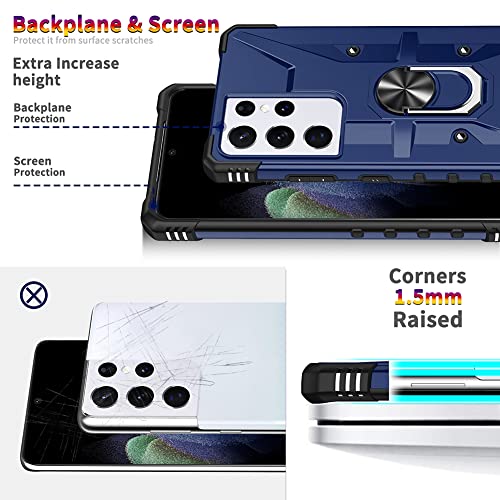Vecomelo for Samsung Galaxy S21 Ultra Case with HD Screen Protector, [Military Grade] 16ft. Drop Tested Cover with Magnetic Kickstand Car Mount Protective Case for Samsung S21 Ultra 5G, Blue