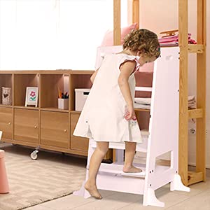 Kinbor Baby Kids Step Stool Kids Learning Stool Kids Kitchen Step Stool with Safety Rail-Solid Wood Construction. Perfect for Toddlers and Older