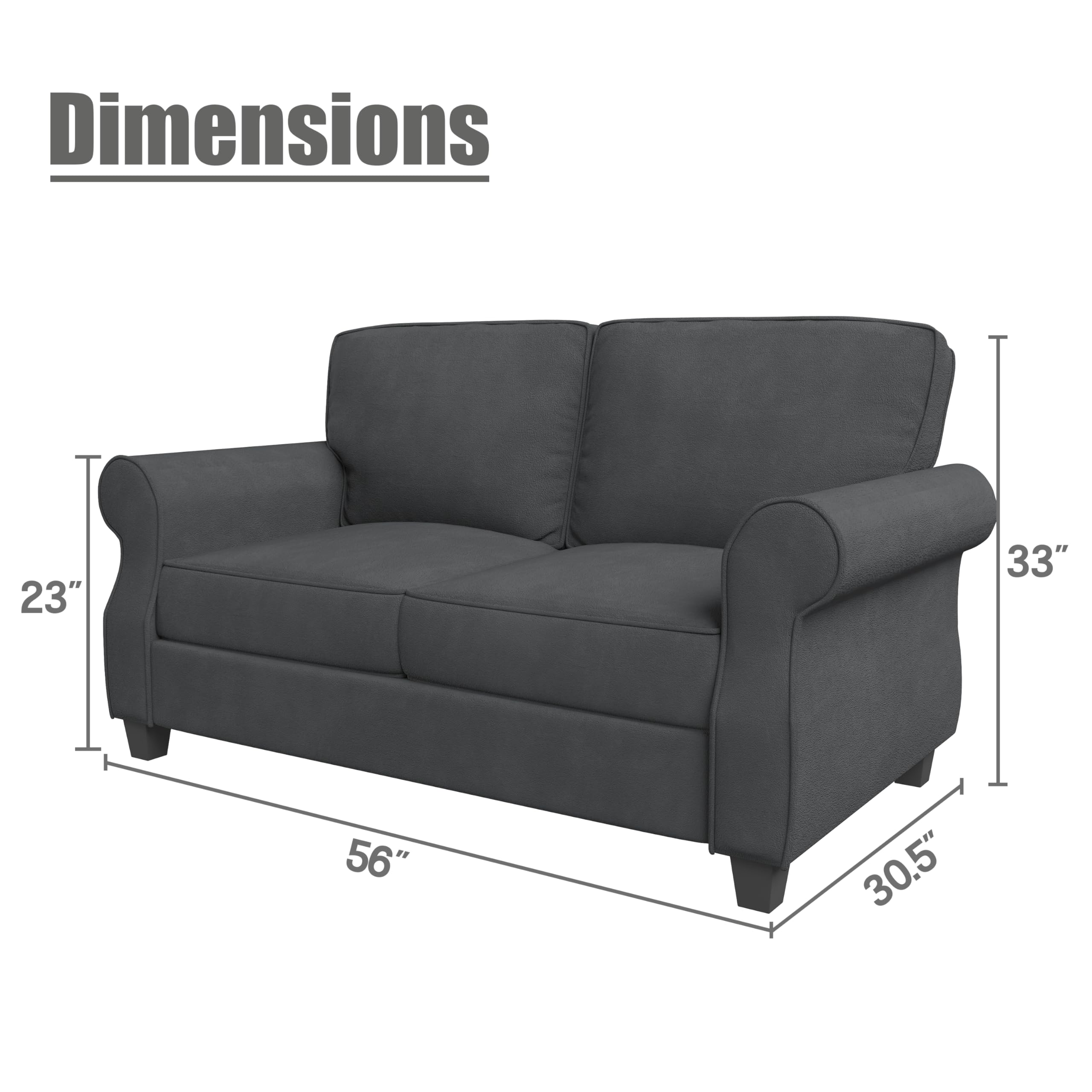 Yattem 56” Loveseat Sofa Couch, Modern Small Dark Gray Velvet Loveseat Sofa Couch, Small Space Saving Modern Upholstered 2 Seater Love Seat Sofa Couch for Living Room Bedroom Office Studio