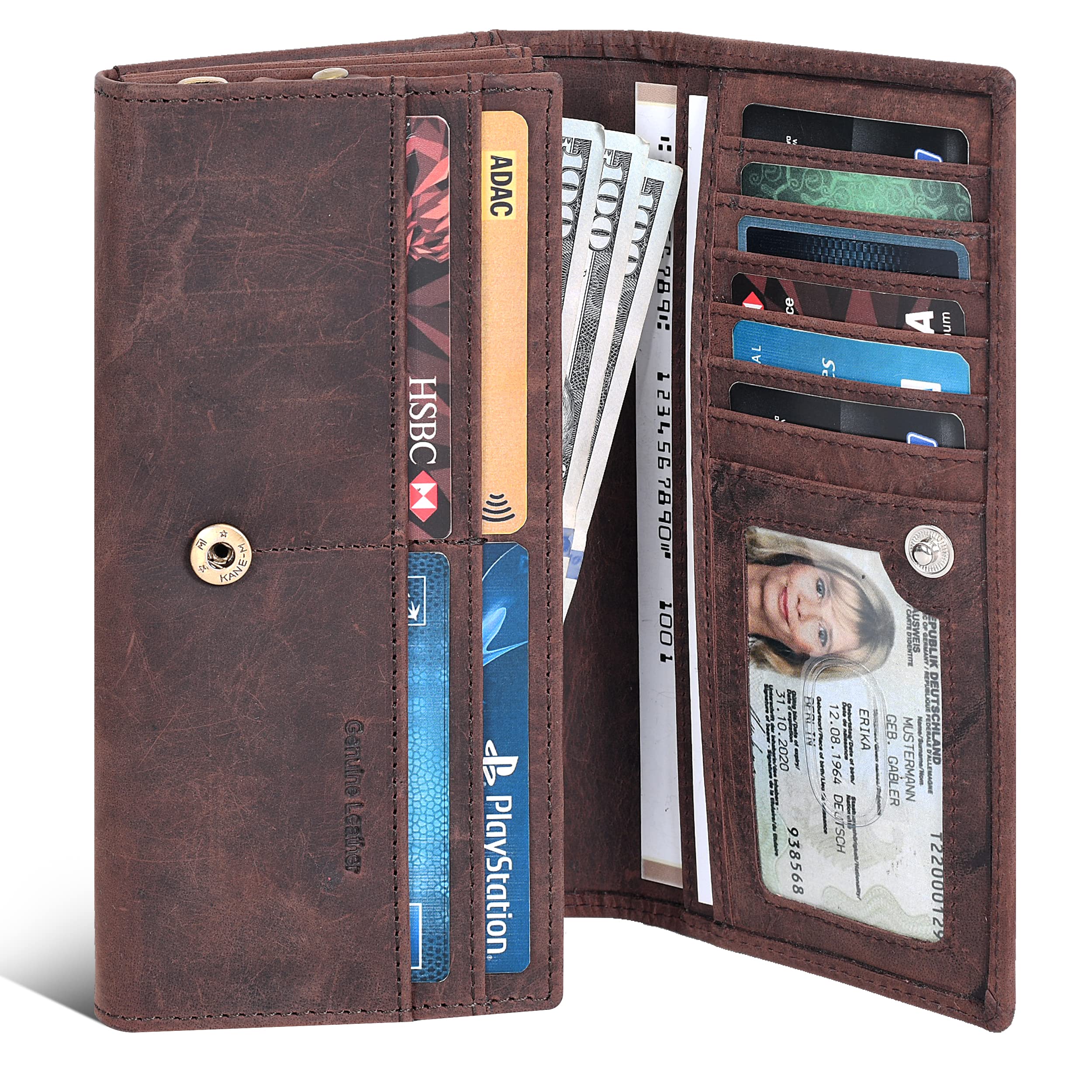 NeoMonte Leather Wallets for Women - RFID Blocking Wallet with 10 Credit Card Slots (Black)