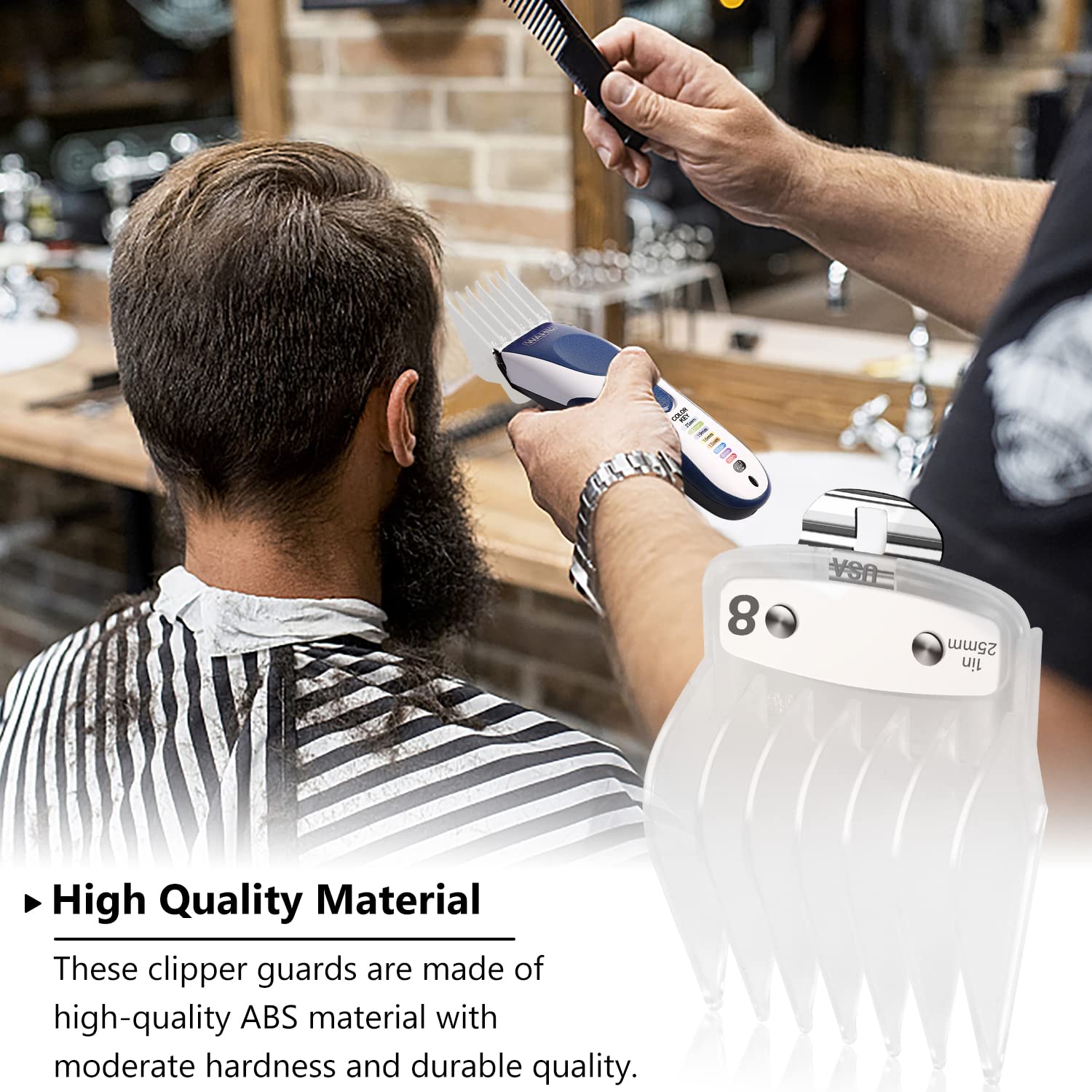 Professional Hair Clipper Guards Guides 10 Pcs Coded Cutting Guides #3170-400- 1/16β to 1 fits for All Wahl Clippers(Transparent-10 Pcs)