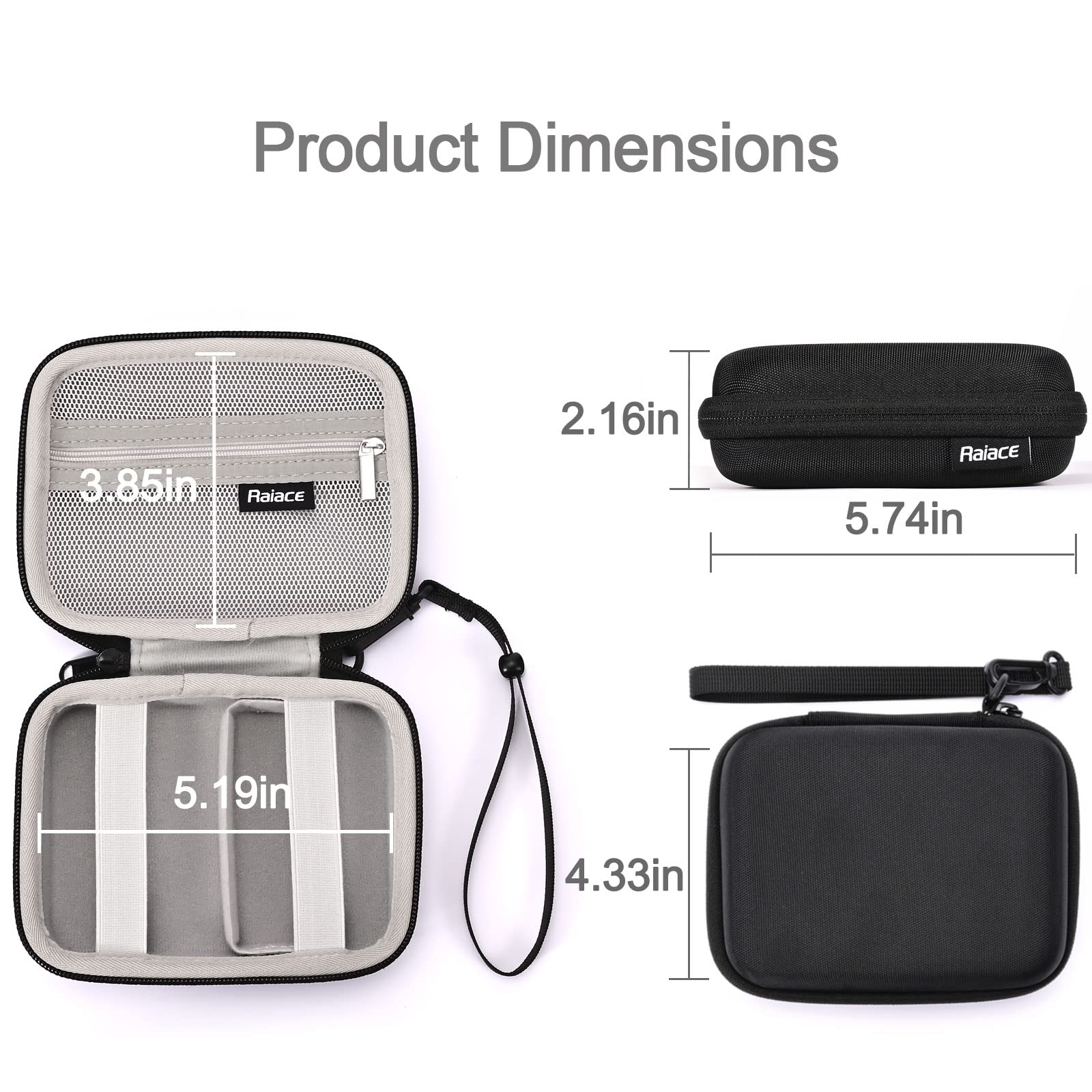 RAIACE Hard Storage Case Compatible with MagSafe Battery Pack, Hard EVA Travel Protective Case for MagSafe Battery Pack, Mesh Pocket for Accesories. (Case Only) - Black(Gray Lining)