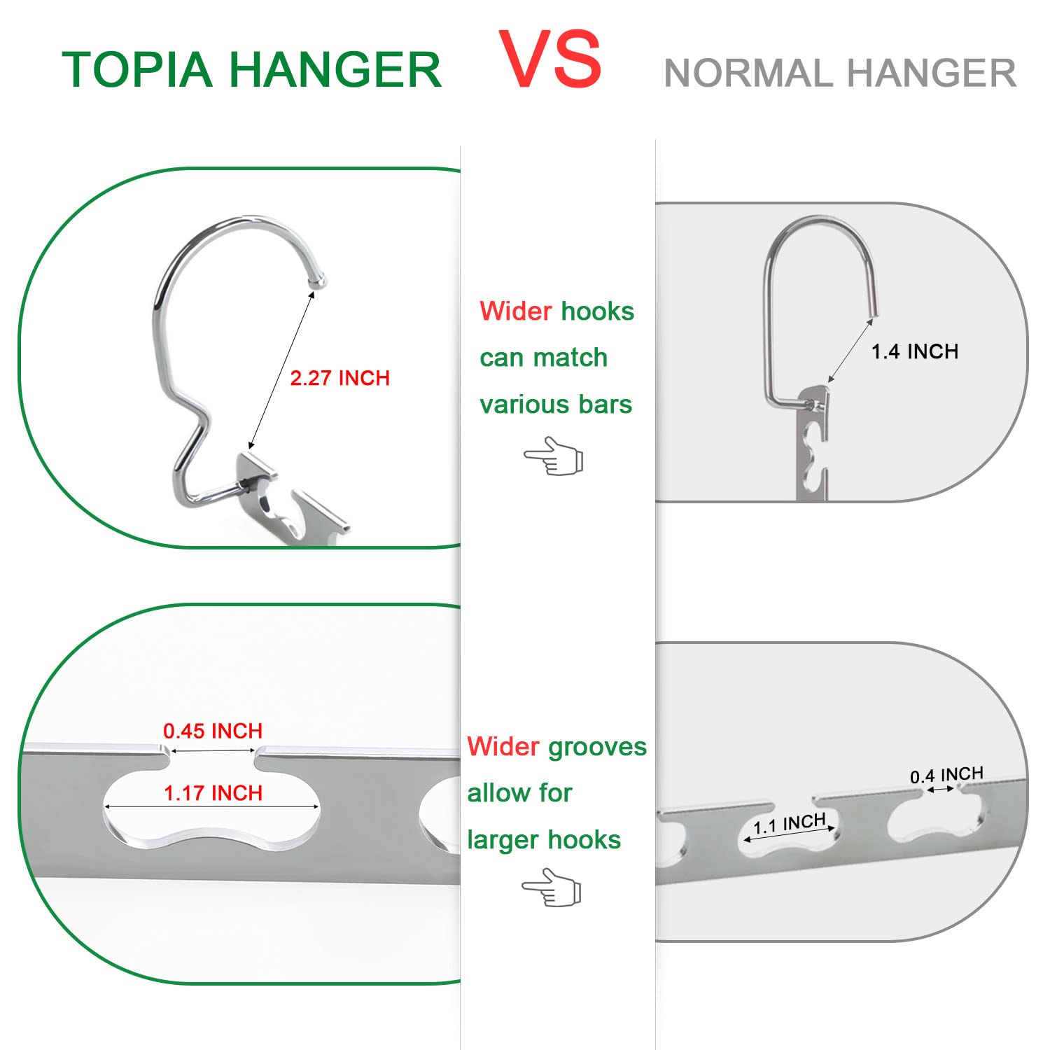TOPIA HANGER Closet Hangers Space Saving, Heavy Duty Chrome Clothes Hanger Organizer, Multifunctional Hangers for Closet with Wider Wavy Slots and Hooks 4pcs, CT11C