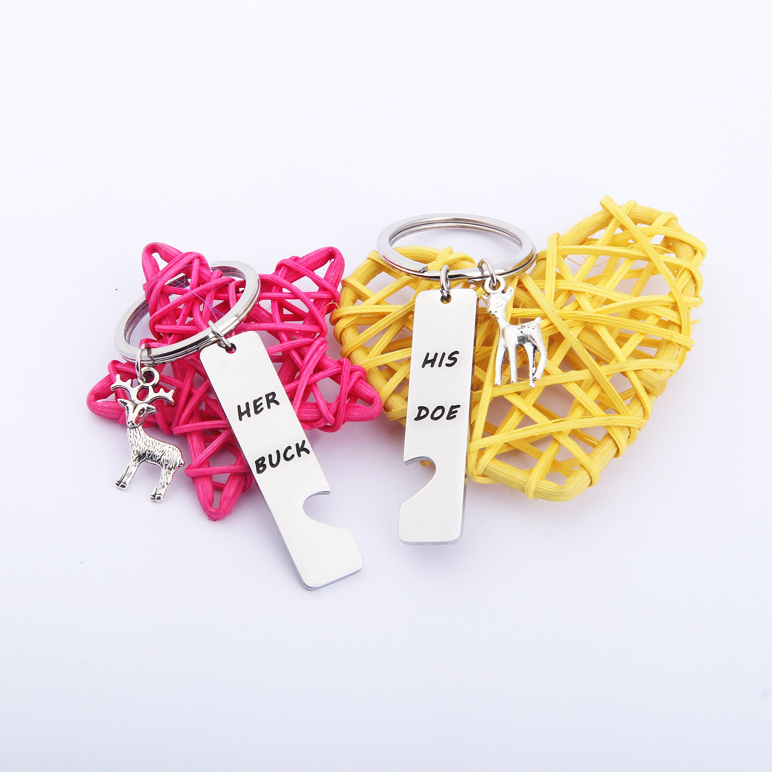 Her Buck His Doe Heart Keychains Hunter Couples Cowboy Maching Couple Keychain Gift (Deer Couple)