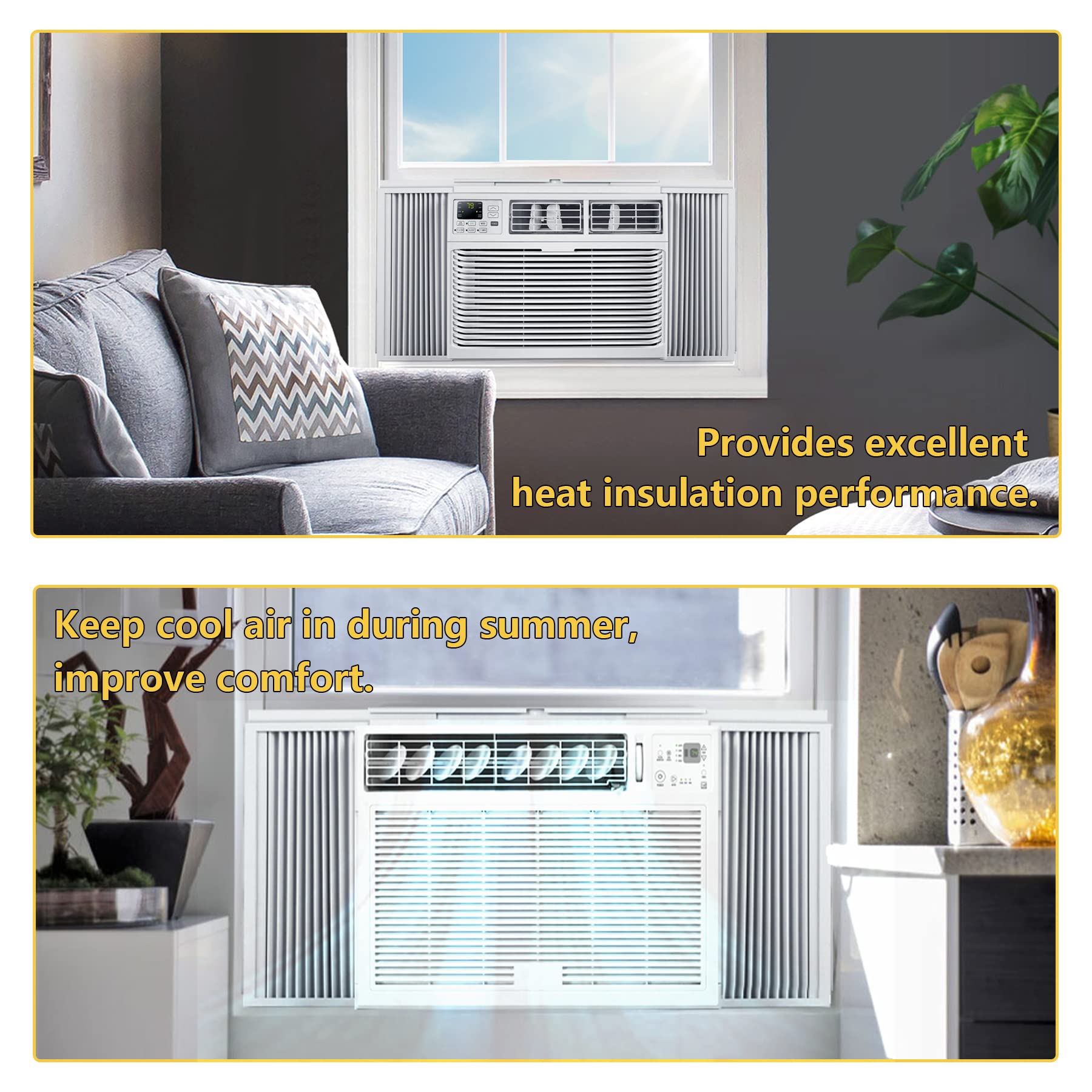 Powrocket Window AC Side Panel with Frame Set,Air Conditioner Accordion Filler Curtain Replacement Kit,Fits Most 8000 BTU Window Air Conditioner Units,White