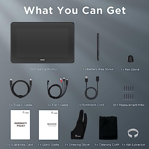 UGEE U1200 11.9 Inch Drawing Tablet with Screen, 127% sRGB Full Laminated Drawing Pad,8192 Levels Battery Free Stylus with Digital Eraser,Graphic Tablet Support for Windows/Mac/Linux/Chrome88 or Later