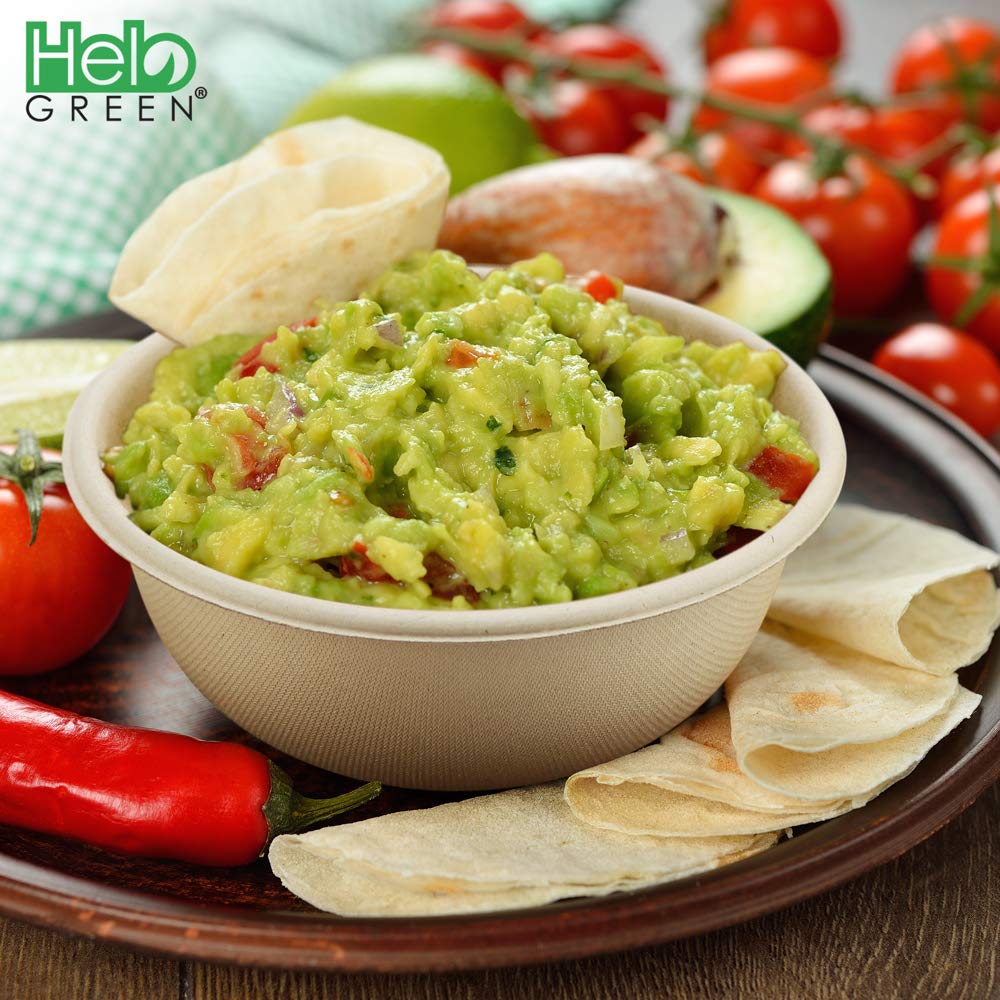 HeloGreen 24 oz. 50 Count 100% Compostable Bowls β Paper Bowls, Eco Friendly Biodegradable, Disposable Bowls, Hot Soup and Cold Food, Heavy-Duty Quality, Natural, Made of Bagasse Sugar Cane Fibers