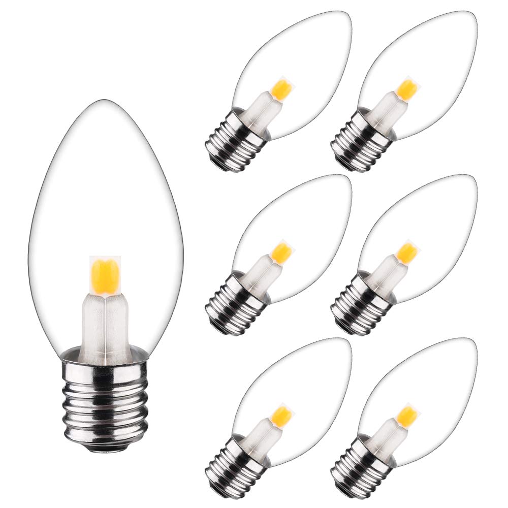 iSoptox 6 Pcs E12 C7 Led Night Light Bulb, Led C7 Bulbs 7 Watt 6W 5W 4W Incandescent Equivalent Replacement, Clear Candelabra Base Small Chandelier Light Bulbs 0.6W 50 Lumen 120V Soft White 2700K