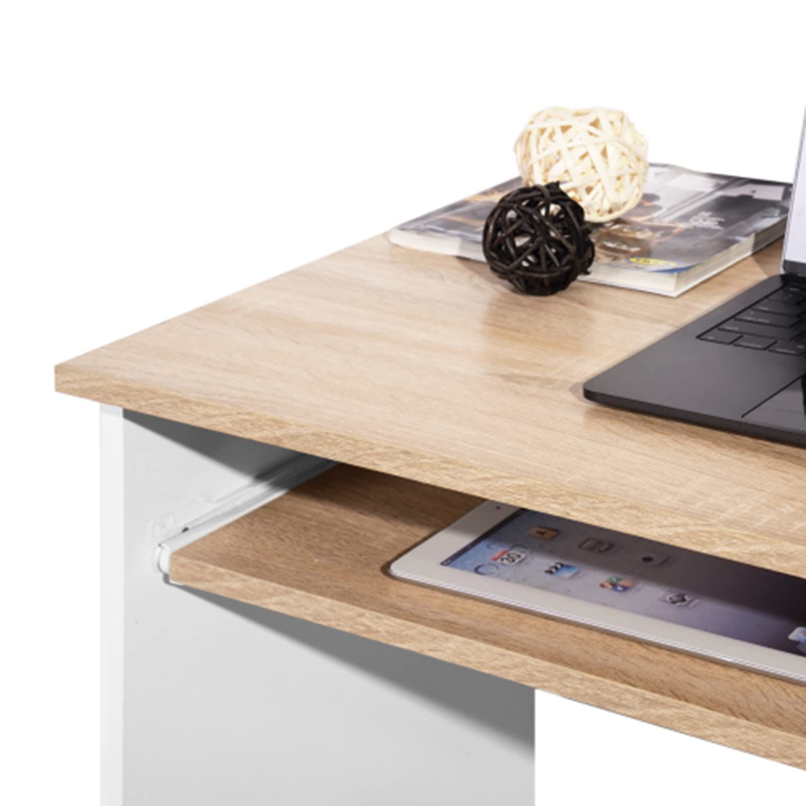 HEMOTONE Wooden Computer Desk with 1 Drawer and 1 Keyboard Tray, Industrial Style Home Office Study Desk Rectangular Writing Desk(Color:Oak)