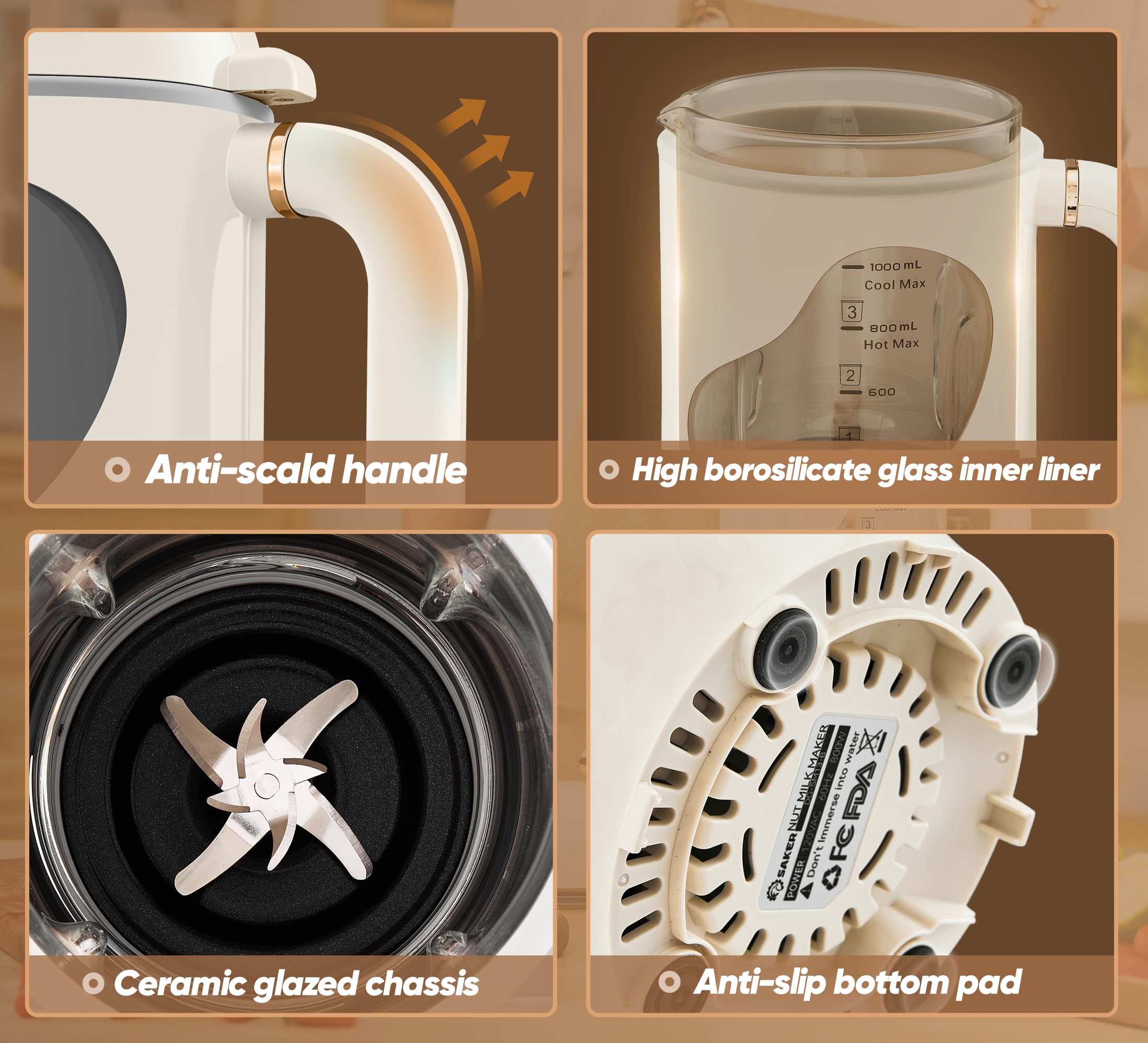 SAKER Automatic Nut Milk Maker,35oz Homemade Almond, Oat, Soy, Plant-Based Milk and Dairy Free Beverages, Almond Milk Maker with Delay Start/Keep Warm/Boil Water, Soy Milk Maker