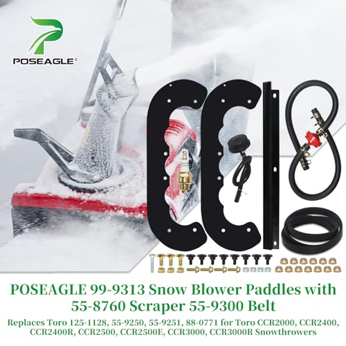 POSEAGLE 99-9313 Snow Blower Paddles with 55-8760 Scraper Blade 55-9300 Belt for Toro CCR 2000, CCR 2400, CCR 2400E, CCR 2400R, CCR 2500, CCR 2500E, CCR 2500R, CCR 3000, CCR 3000R Snowthrowers