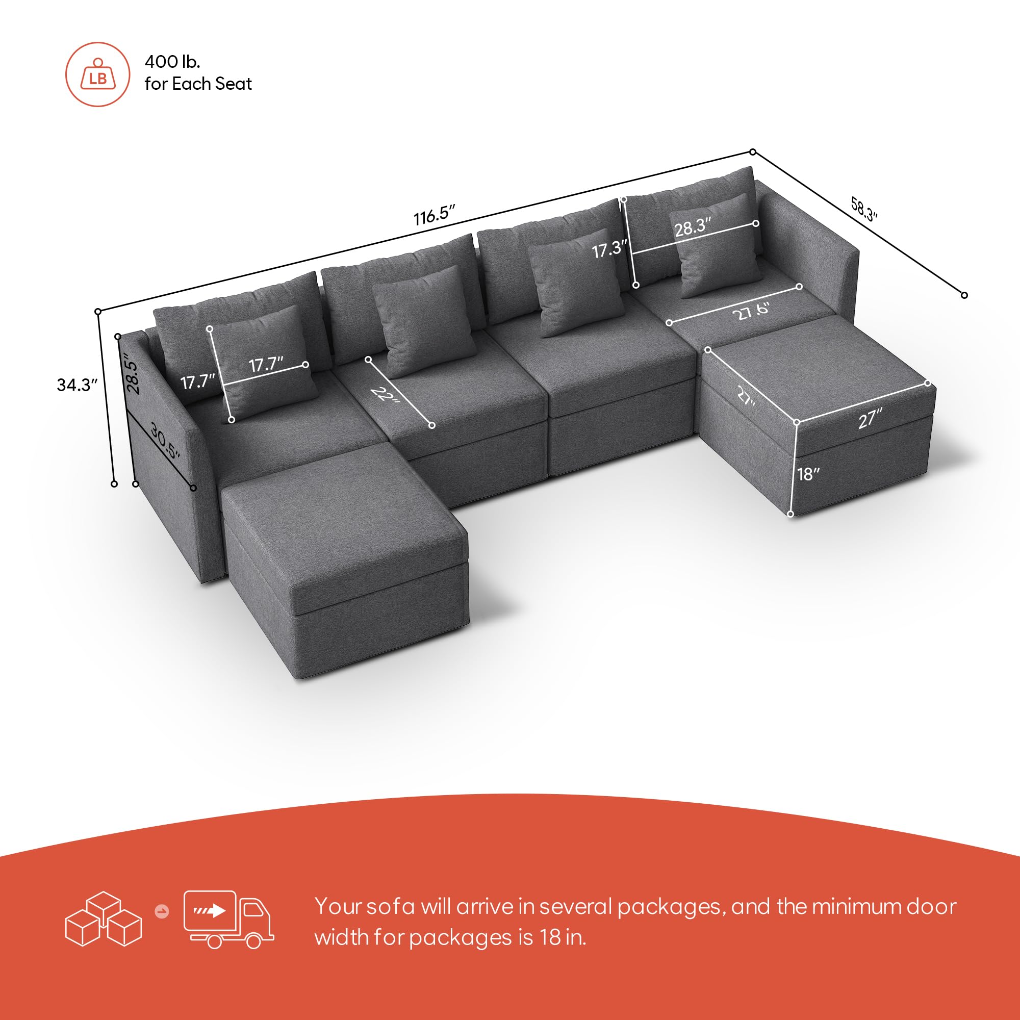 VOLUNCE Modular Sectional Sofa, Convertible U Shaped Couch with Storage Ottoman Throw Pillow, 4 Seat Sofa Set with Double Reversible Chaises, Sectional Sleeper Sofa Bed for Living Room, Beige