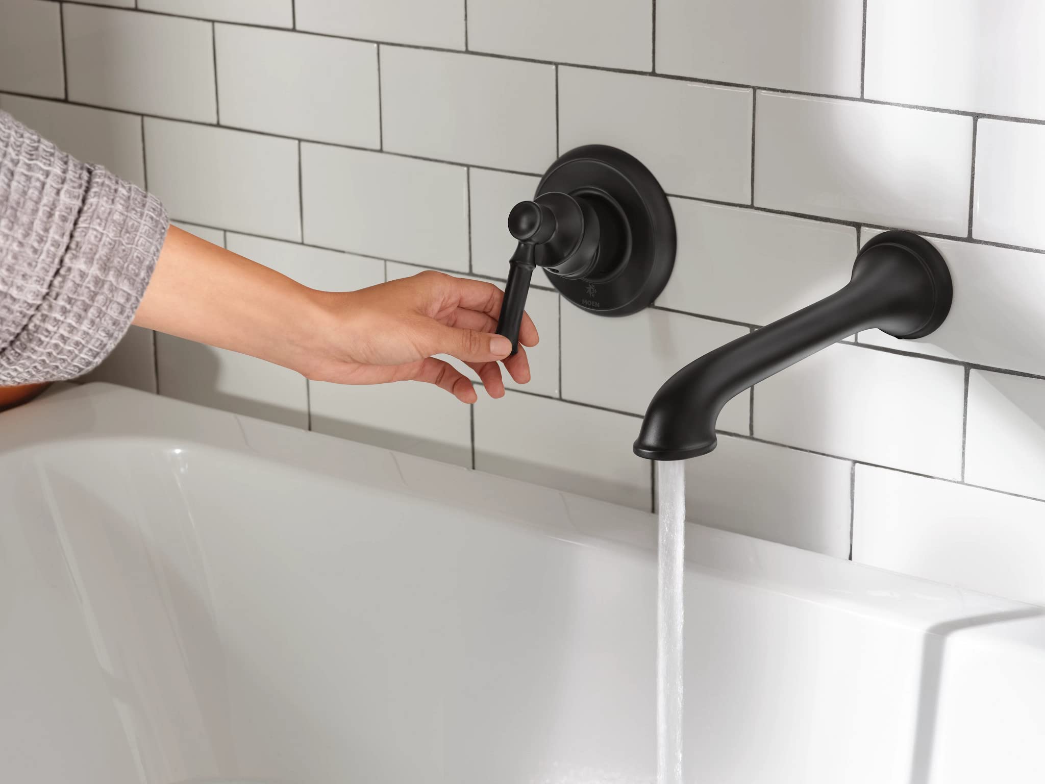 Moen WT681BL Dartmoor Single Handle Wall Mount Filler High Flow Tub Faucet with 10" Spout Reach, Matte Black