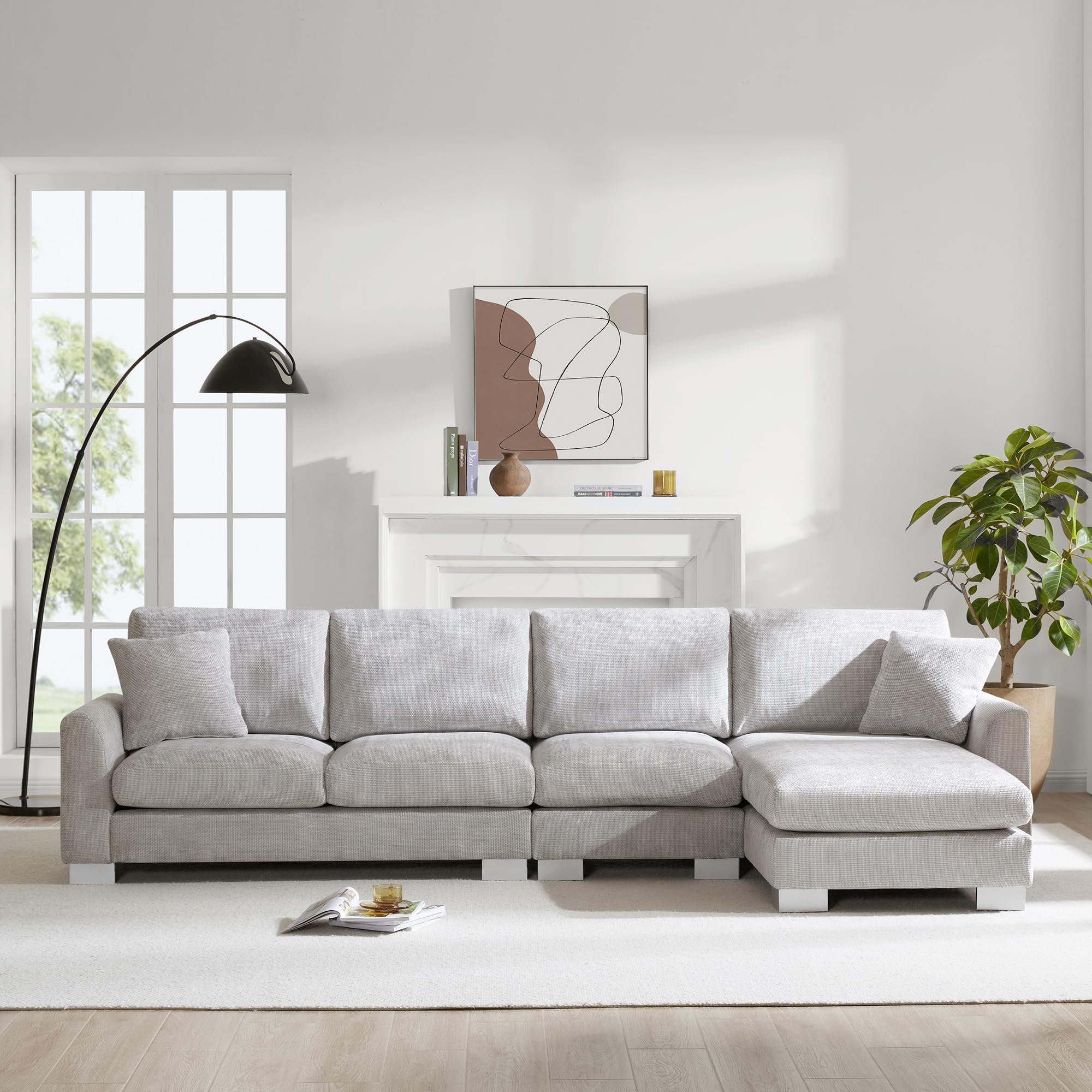 Tmsan 119" Modular Sectional Sofa for Living Room, Large 4 Seater L Shaped Couch with Chaise Lounge, Modern Chenille Upholstered Cloud Couch for Apartment Office, Light Grey