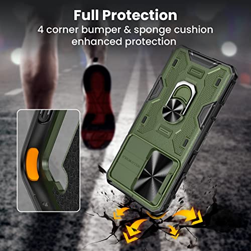 VEGO for Galaxy S23 Plus Case, Samsung S23 Plus Case with Stand & Slide Camera Cover Magnetic Absorption, Microfiber Lining 4 Corners Sponge Cushion Shockproof Case for Galaxy S23 Plus 6.6" - Green