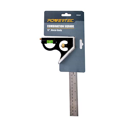 POWERTEC 80007 12-Inch Combination Square Tool Etched Stainless Steel Blade w/Metric Graduated Scale