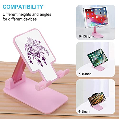 Tribal Wolf Head Foldable Desktop Cell Phone Holder Portable Adjustable Stand for Travel Desk Accessories