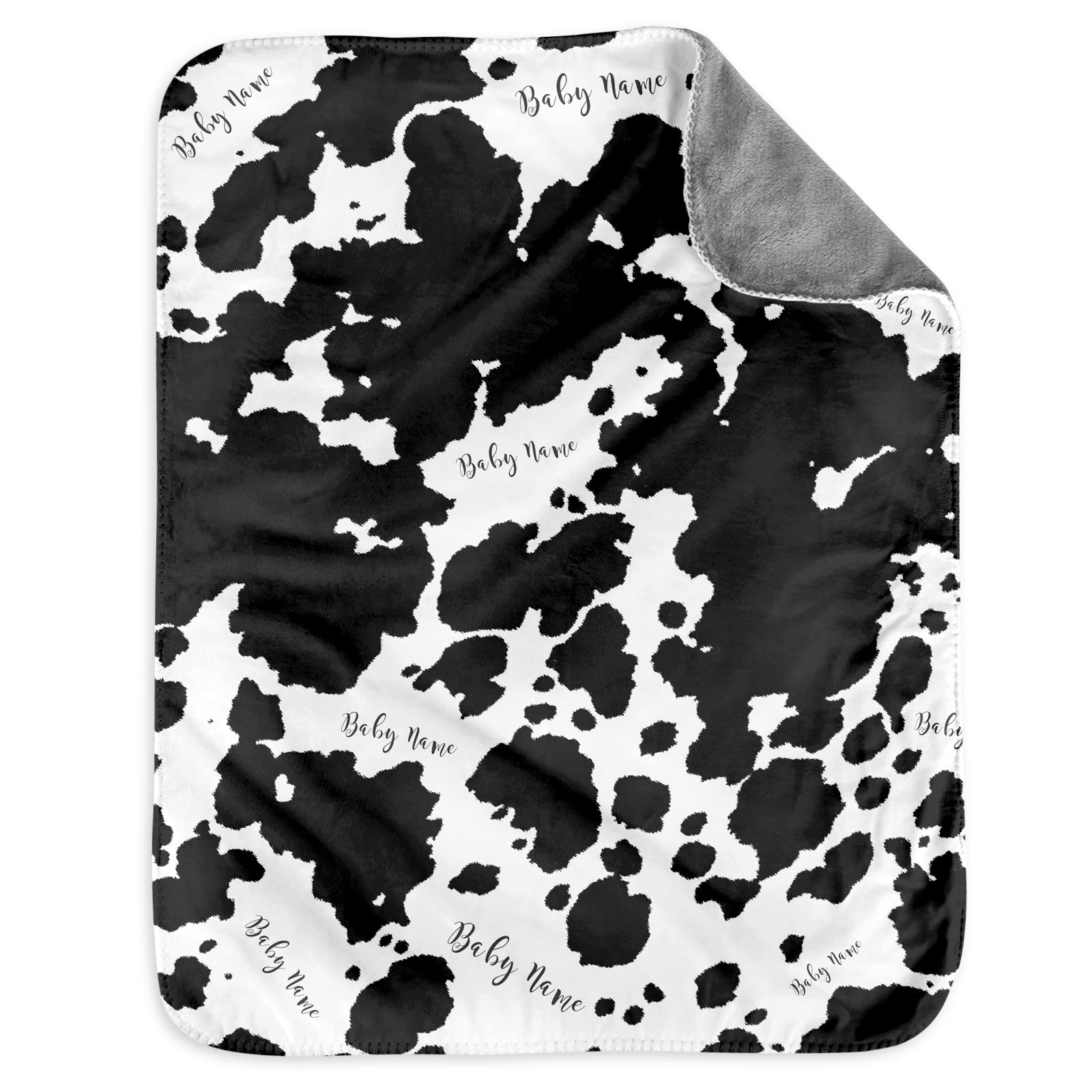 Personalized Cow Print Baby Blanket - Custom Name Cowhide Blanket for Newborns & Toddler Boys, Super Soft Plush Swaddle Receiving Sherpa Blanket