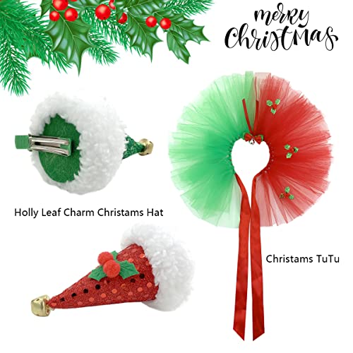 Vehomy Dog Christmas Costume - Christmas Dog Cat Tutu Skirt with Bell and Bow Tie Pet Xmas Hat Hairpin and Christmas Dog Bandanas Puppy Kitty Xmas Accessories for Cats Small Medium Dogs 5Pcs