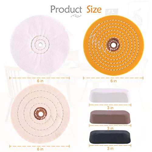 Rustark 6 Piece Polishing Compounds Kit with 3 Assorted Buffing Wheels Including Black Emery, Brown Tripoli, White Diamond, Yellow (30 Ply) Flannel (30 Ply), Cotton (40 Ply) for polishing