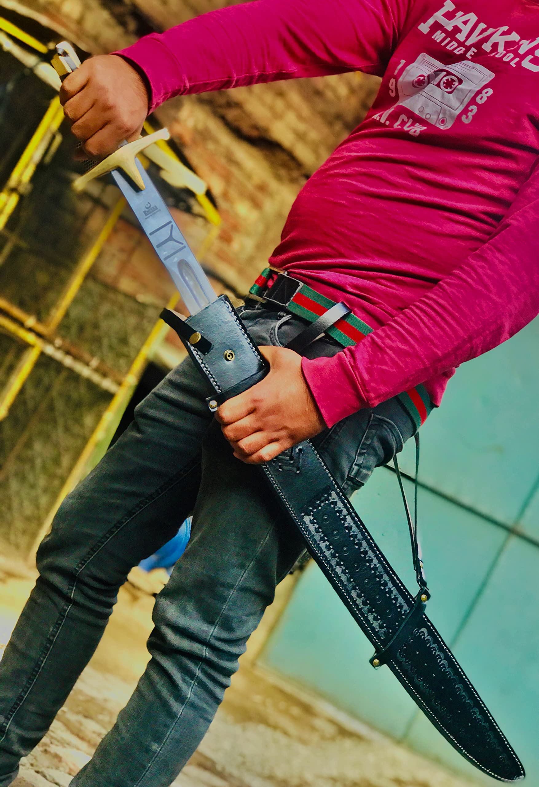 NoonKnives:Ertugrul Series (ErtugrulSword) custom made totally, carbon steel balde handle leather strip