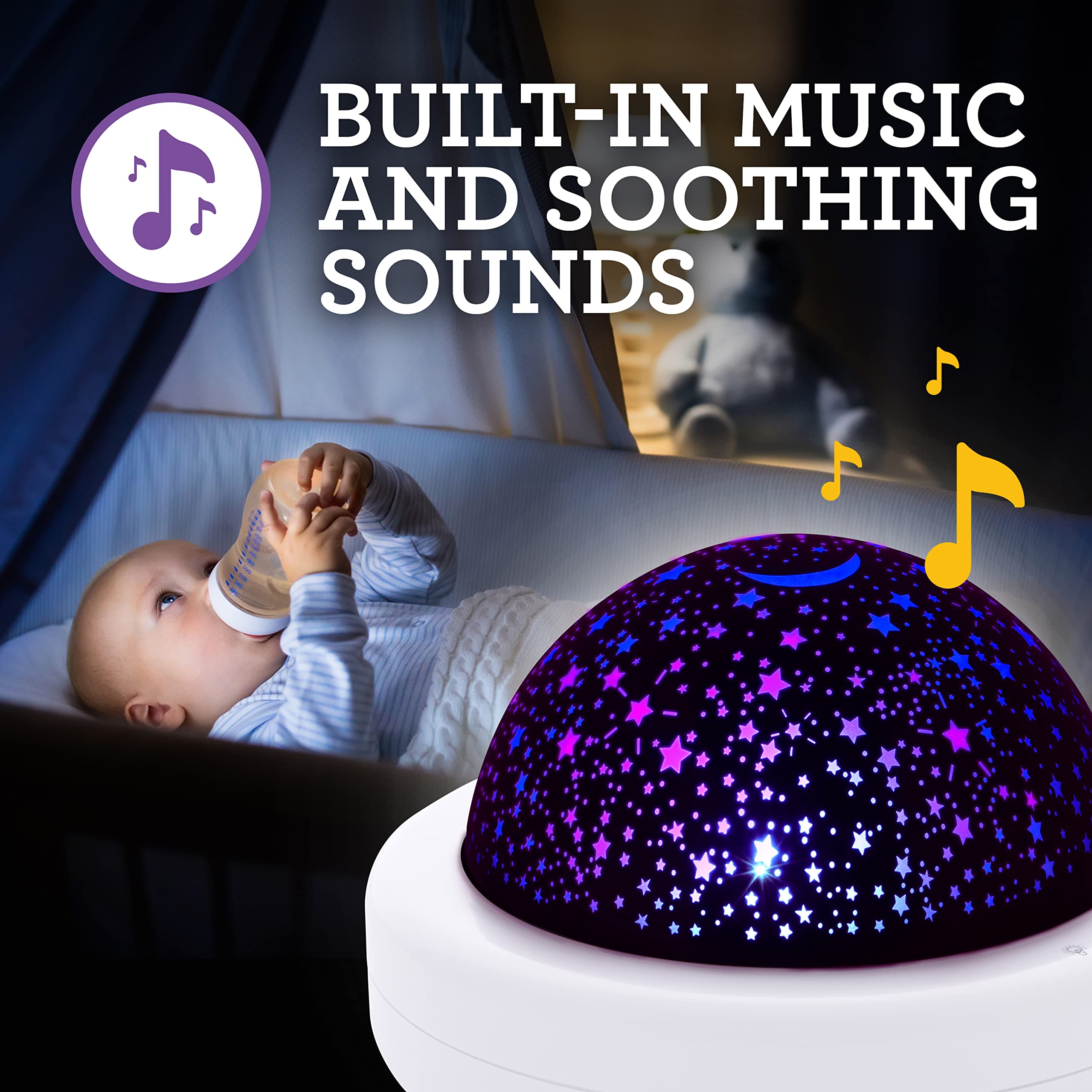 Project Nursery Big Globe Motion Light Show with Soothing Sounds and Music – Multicolor Starlight Show with Nature Sounds and Music for Babies, Toddlers and Kids