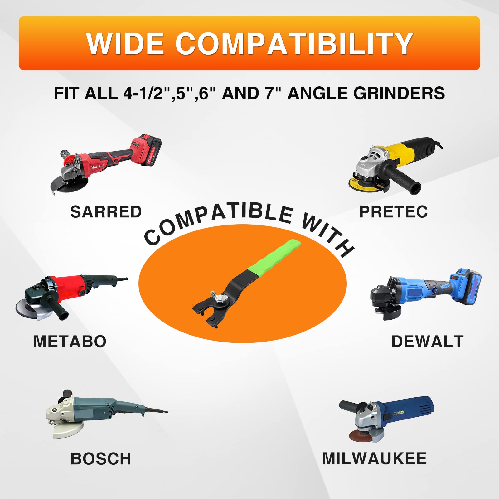 PRETEC Adjustable Angle Grinder Pin Wrench Lock-Nut Spanner Grinder Wrench Universal with 2 Pairs Work Gloves,Compatible 4/5/6/7/9 Inch Angle Grinder