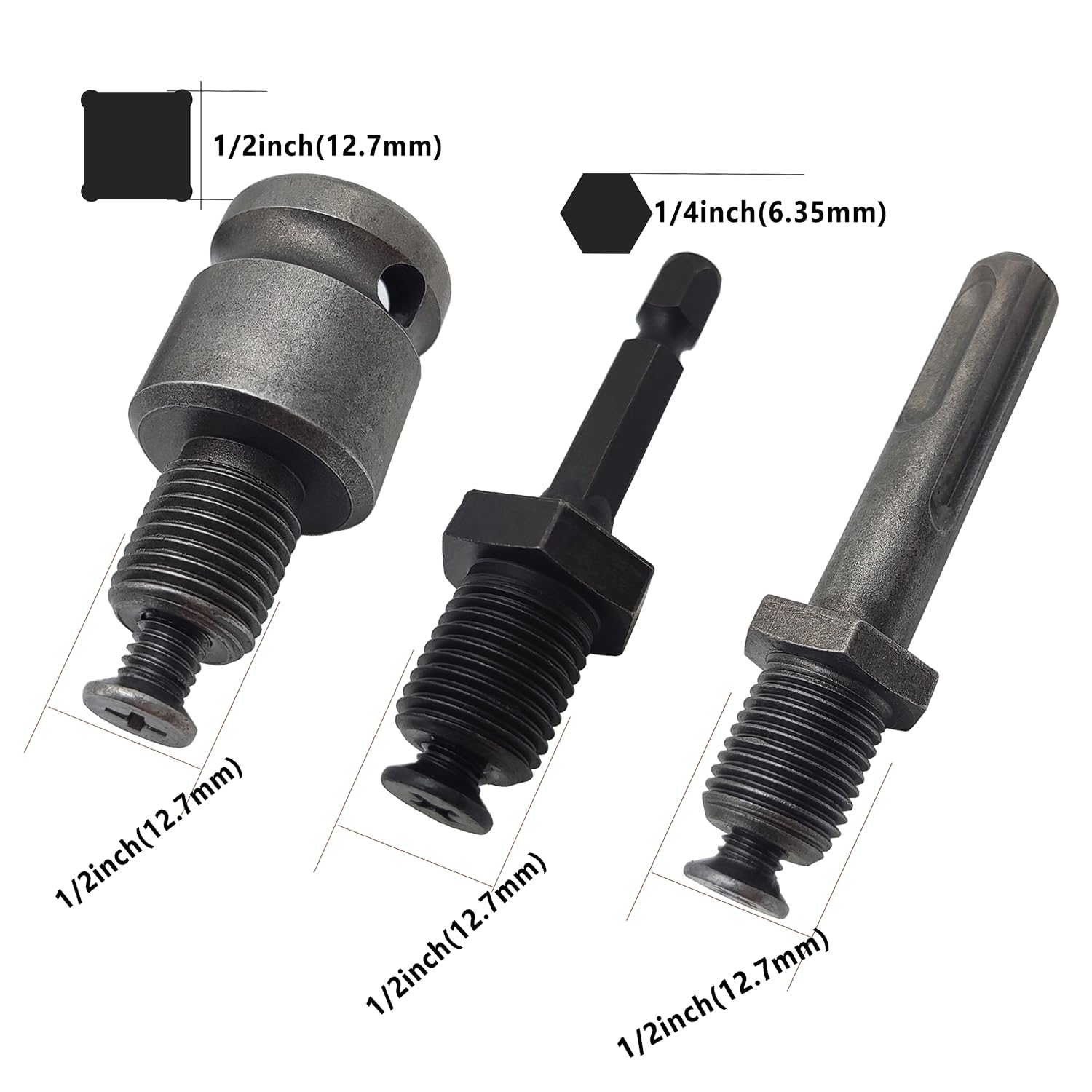 PATUOPRO 1.5-13mm Keyless Drill Chuck Metal Heavy Duty 1/2''-20UNF with SDS-Plus Shank 1/4" Hex Shank 1/2'' Socket Square Wrench Adapter for Impact Driver, Electric Drill, Hammer Drill