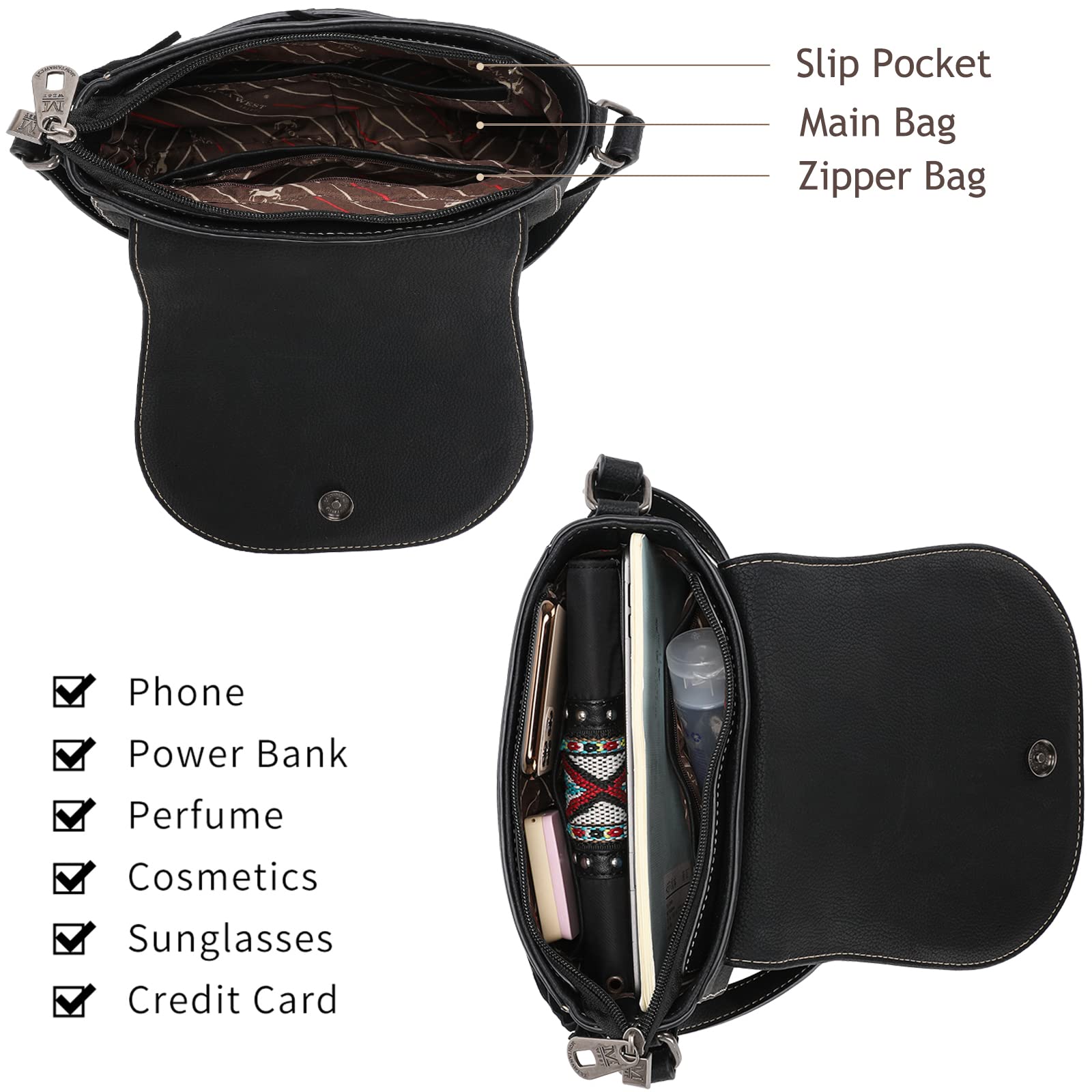 Montana West Aztec Collection Crossbody Purses for Women Western Purses Large Shoulder Bag with Tassel MW1128-8360BK