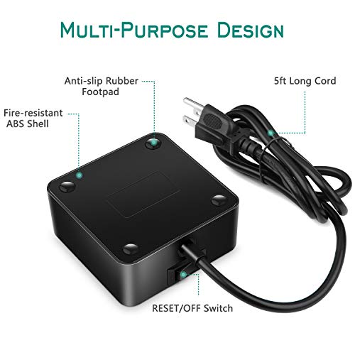 Power Strip with USB, MIBOTE 6 AC Outlet with 4 Port USB Surge Protector Power Strip Charger 5ft Power Cord 1875W 100-240V for Travel, TV, Computer, Transformers, Power Bank