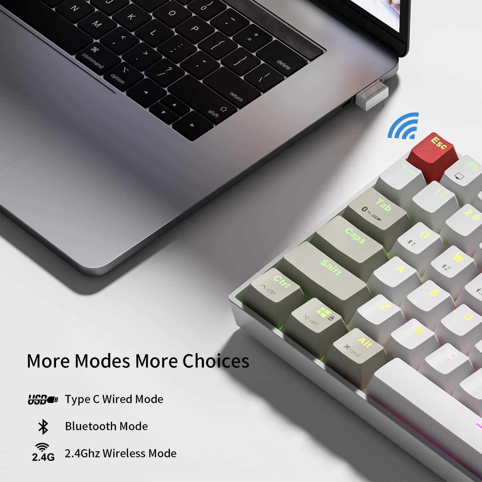 Newmen GM840 75% Percent Keyboard Wireless Bluetooth/2.4G/Wired Compact 84 Keys Hot Swappable Mechanical Keyboard RGB Backlit Anti-Ghosting Gaming Keyboard for Win/Mac PC(Gateron Brown Switch)