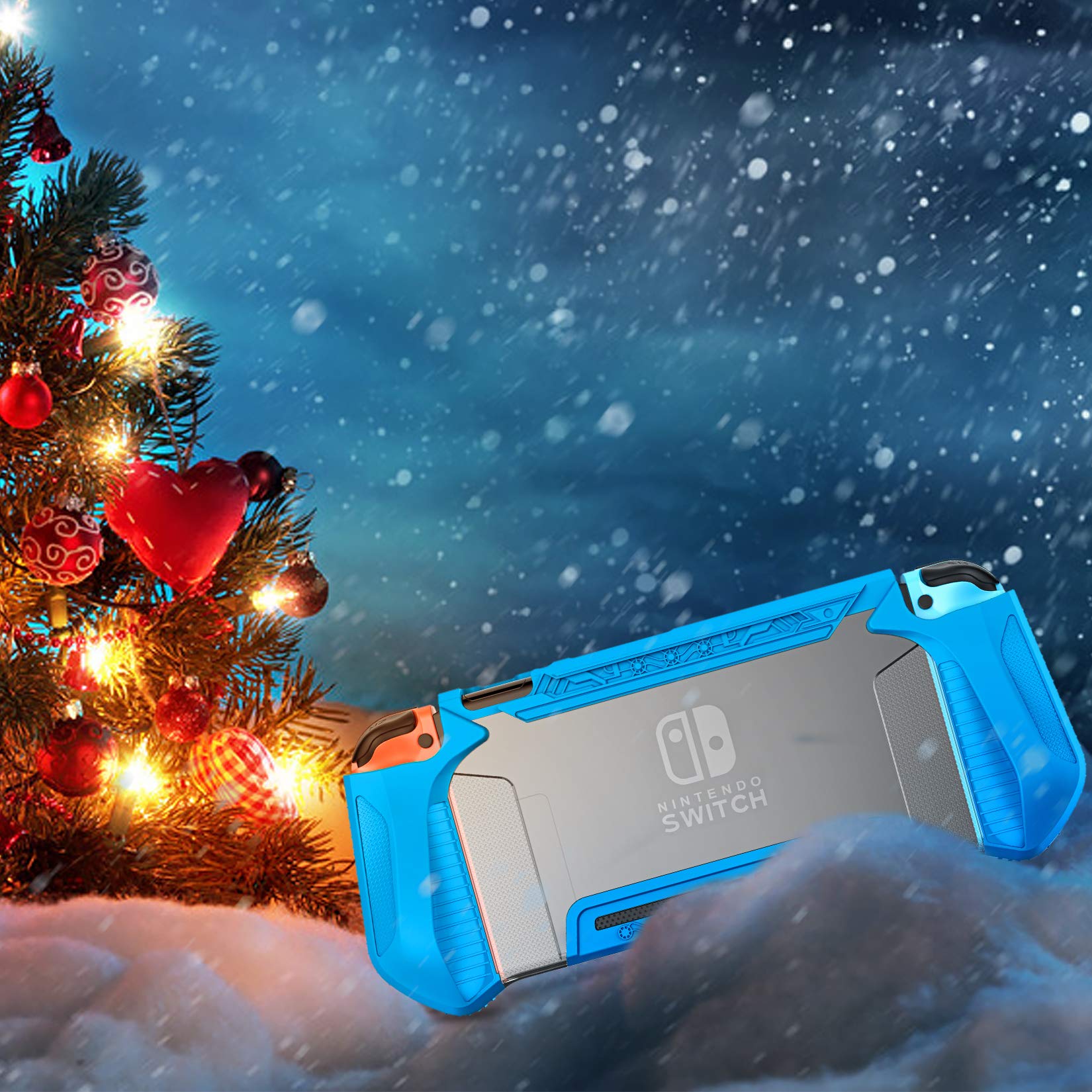 HEYSTOP Case Compatible with Nintendo Switch Case Screen Protector,TPU Protective Heavy Duty Cover Case for Nintendo Switch with Shock Absorption Transparent Blue