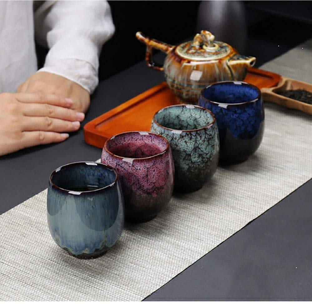 Lxuwbd Jianzhan Ceramic Teacup, Kung Fu Tea Set, Coffee cup,Yerba Mate Set - Ceramic Mate CupSet of 4 (4 colors)