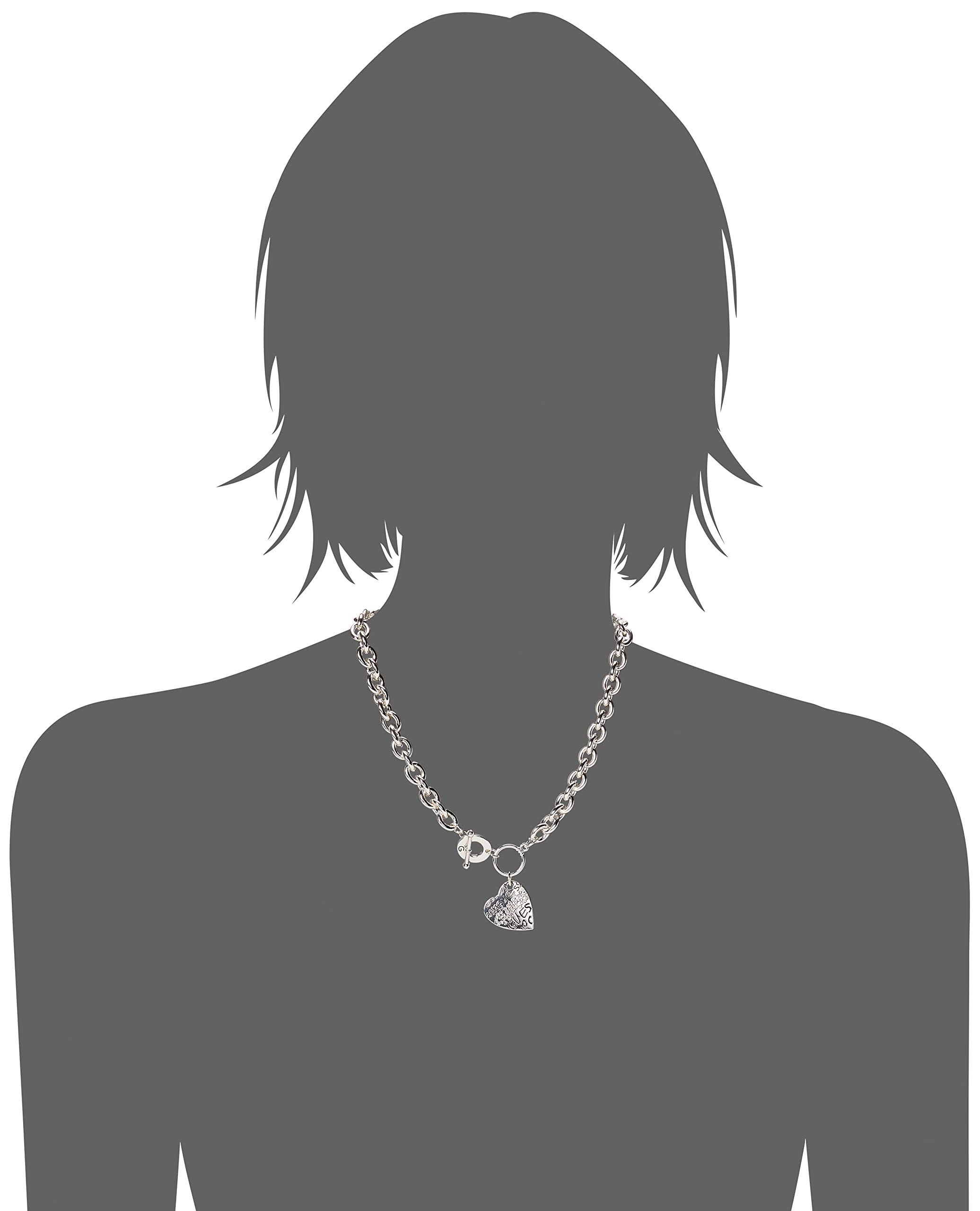 GUESS womens "Basic" Silver and Crystal Graffiti Heart Toggle Pendant Necklace, 16"