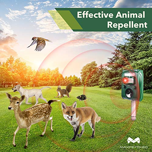 Maxfetched Solar Animal Repeller Ultrasonic Outdoor, Deer Repellent Raccoon Repellent Ultrasonic with Motion Sensor, Deter Unwanted Animals Such as Deer Raccoon Squirrel Dog Cat Bird Marten Fox