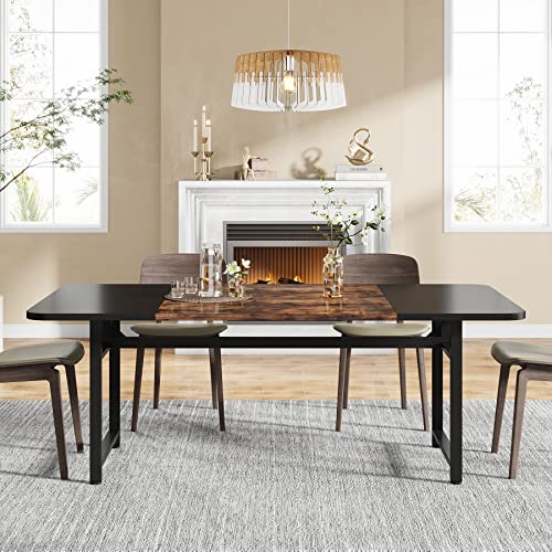Tribesigns Dining Table for 6 People, 70.87" Long Dining Room Table with Heavy Duty Metal Frame, Industrial Rectangle Kitchen Table for Kitchen, Dining Room, Rustic Brown/Black