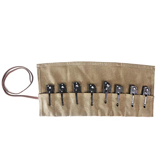 Pocket Knife Roll Bag,Waxed Canvas Small Knife Roll Up Pouch,Folding Knife Storage Case,Tactical Knife Protectors Sheath, Multi-Purpose Knife Roll With 8 Slots For Display Camping Hiking