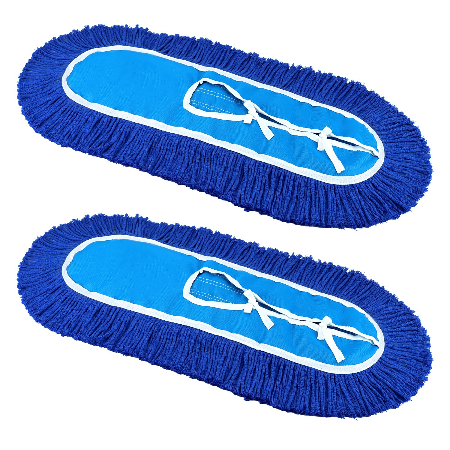 QWORK 2 Pack Cotton Dust Mop Head Refills, 24 x 6in Floor Duster Broom Nylon Dust Mop Replacement Head, for Hardwood Ceramic Marble Tile, Heavy-Duty Refill for Industrial & Residential Use, Blue