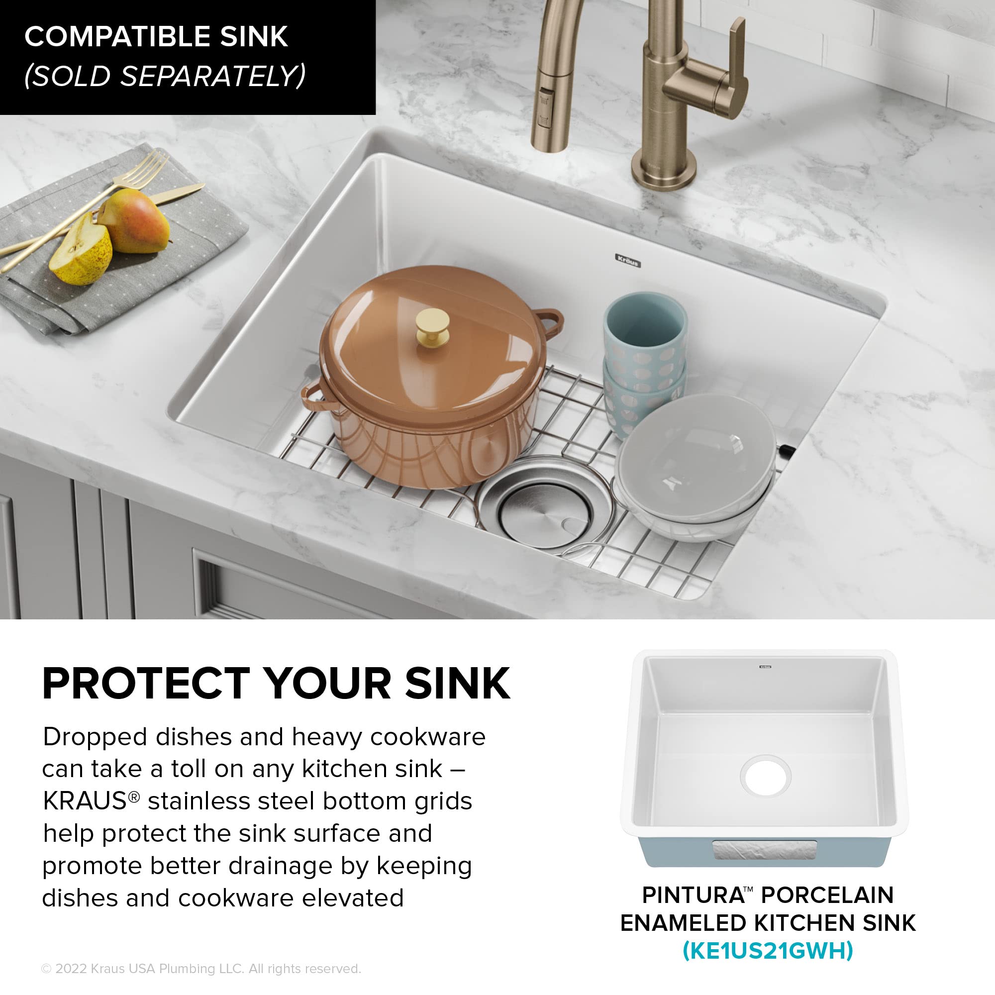 KRAUS Stainless Steel Bottom Grid (18 3/4 in. x 14 3/4 in.) for 21 in. Kitchen Sink, BG1915
