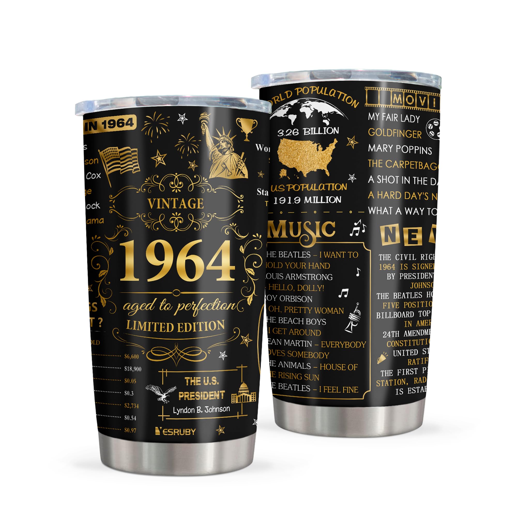Yesruby 60th Birthday Gifts For Women Men, Gifts For Women Men Over 60, 1964 Birthday Tumbler 20oz, Gifts For Women Men In Their 60s, 60 Year Old Birthday Gifts For Women, 60th Birthday Decorations