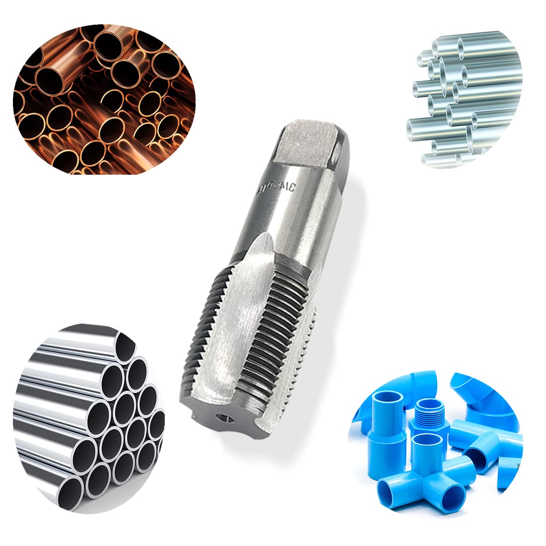 NPT Thread Forming Taps - 5 Pieces 1/8", 1/4", 3/8", 1/2", 3/4" Pipe Taps Set with Storage Box Drill Bits for Cleaning or Re-thread Damaged or Jam Pipe Threads, High-speed Steel Material