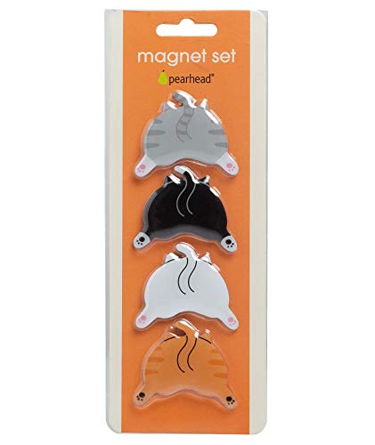 Pearhead Cat Bum Kitchen Magnets, Pet Themed Refrigerator Magnets, Cat Lover Home Décor, Funny Novelty Gift, School Locker Accessories, Set of 4